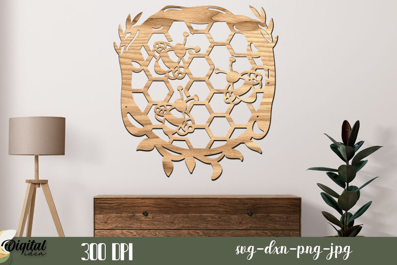 Design Laser Cut. Honey Bee Silhouette. Honeycomb Laser Cut. - So Fontsy