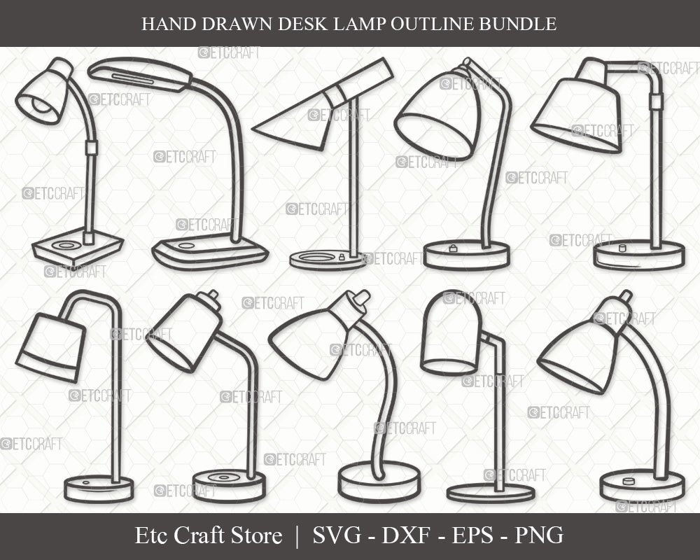 Desk Lamp Outline SVG Cut File | Table Lamp Svg | Lamp Svg | Reading ...