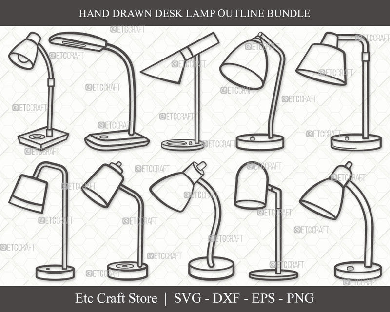 Desk Lamp Outline SVG Cut File | Table Lamp Svg | Lamp Svg | Reading ...