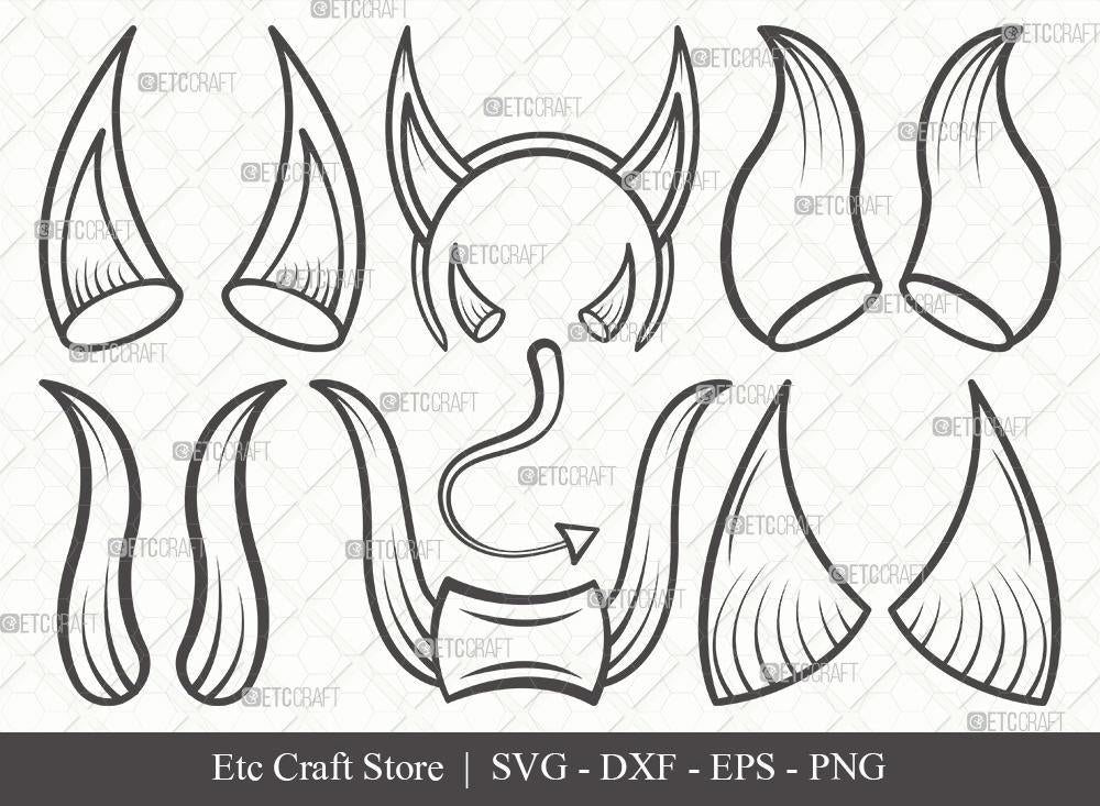 Devil Horns Outline SVG Cut File | Devil Tail Svg | Halloween Svg | Bat ...