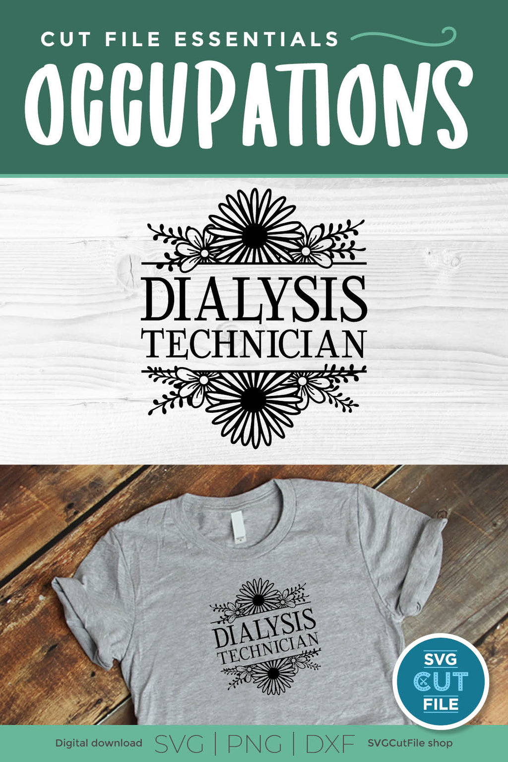 Dialysis Technician svg with split flower frame - So Fontsy