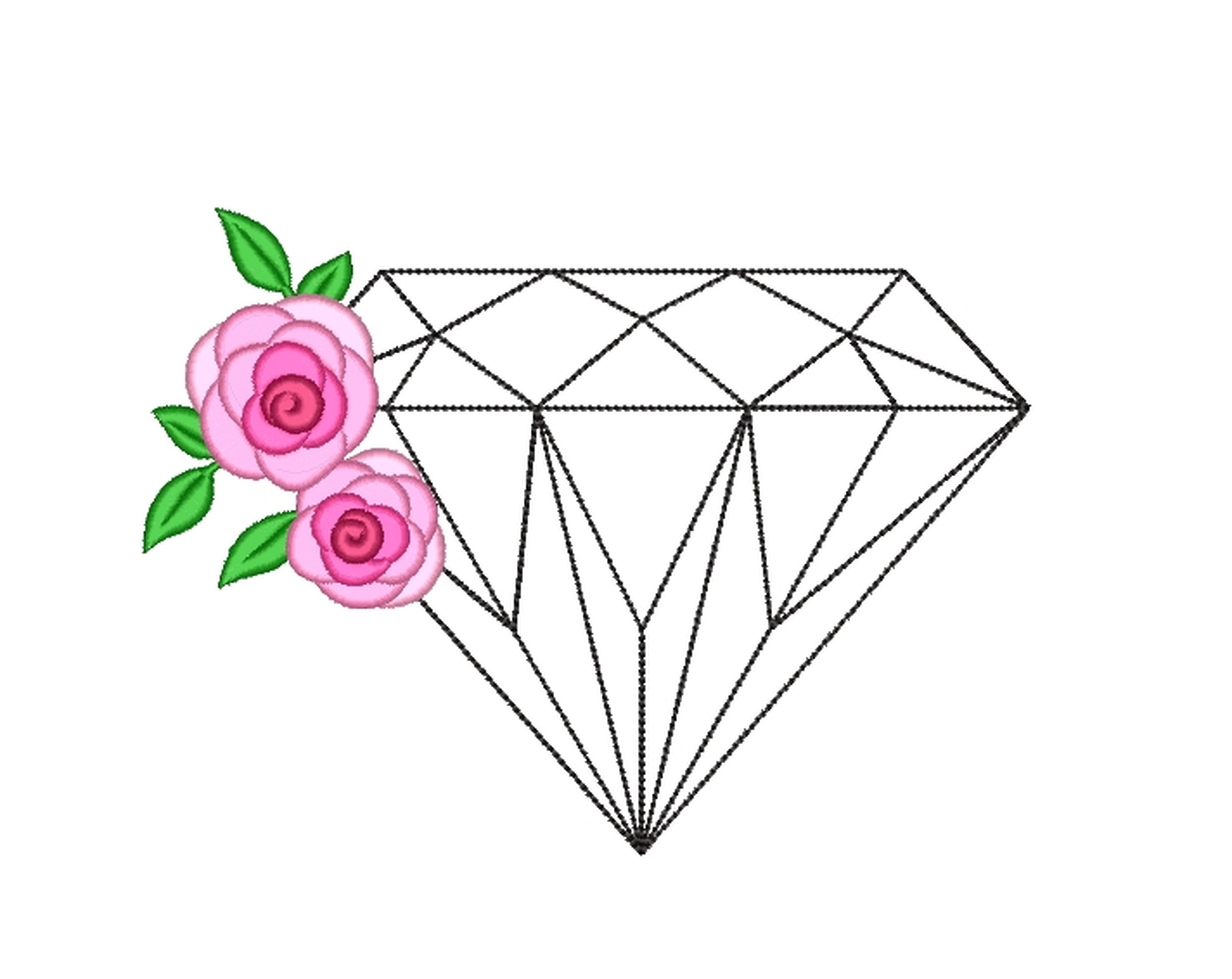 Diamond with Flowers Embroidery Design, 4 sizes, Instant Download - So ...