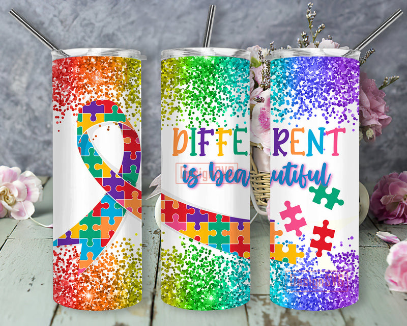 Different is Beautiful 20oz Skinny Tumbler, Autism Tumbler Png, Ribbon ...