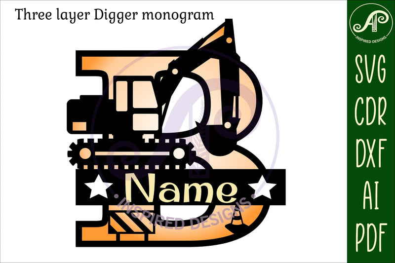 Digger monogram letter Name signs 3 layer design bundle - So Fontsy