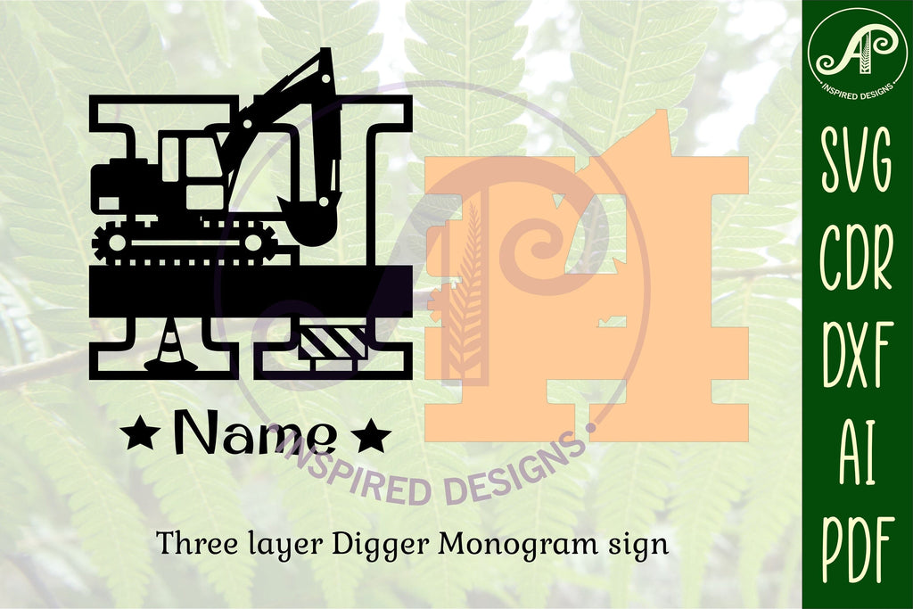 Digger monogram letter Name signs 3 layer design bundle - So Fontsy