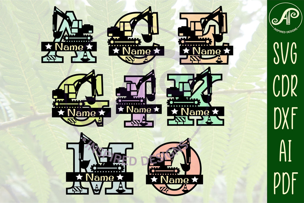 Digger monogram letter Name signs 3 layer design bundle - So Fontsy