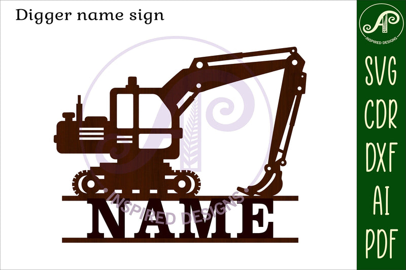 Digger theme Name sign svg laser cut template - So Fontsy