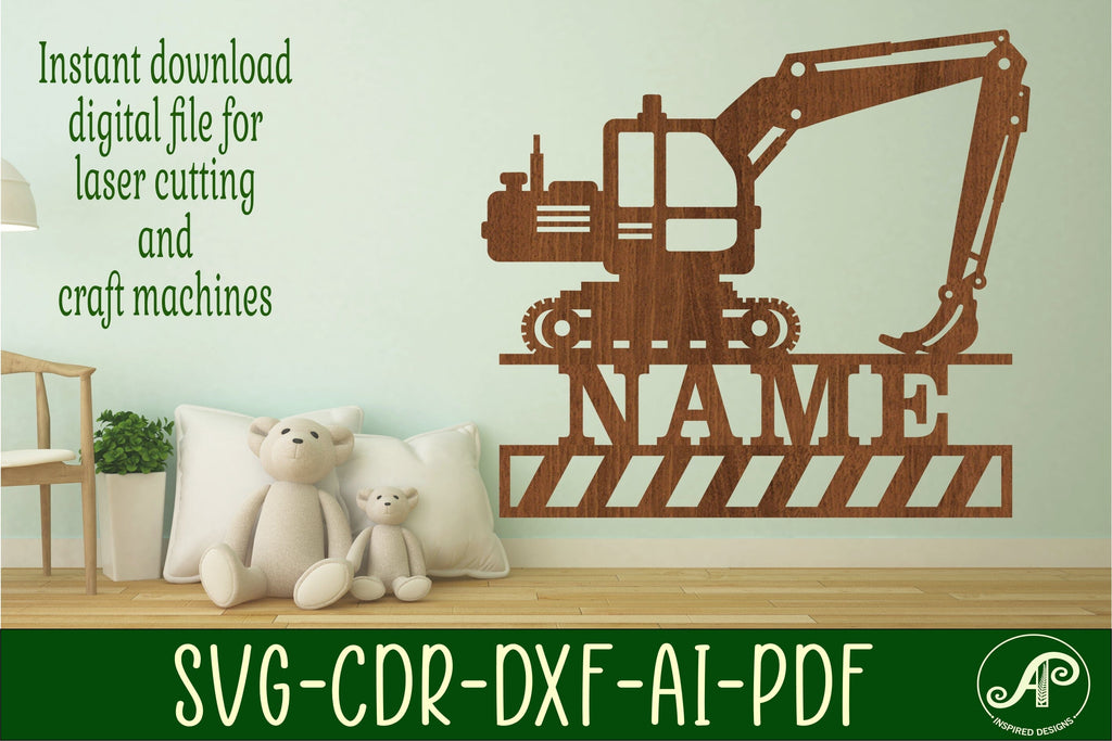 Digger theme Name sign svg laser cut template - So Fontsy