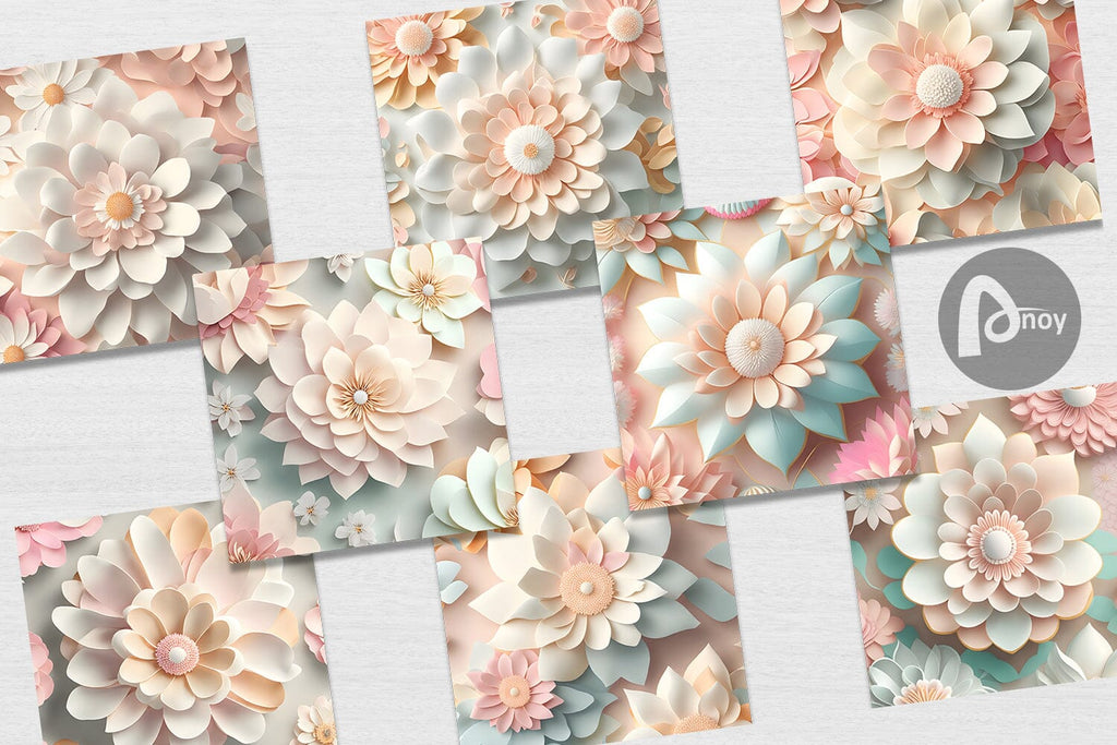 Digital Paper 3D Flower Paper Art - So Fontsy