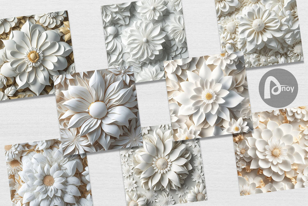 Digital Paper 3D Flower White - So Fontsy
