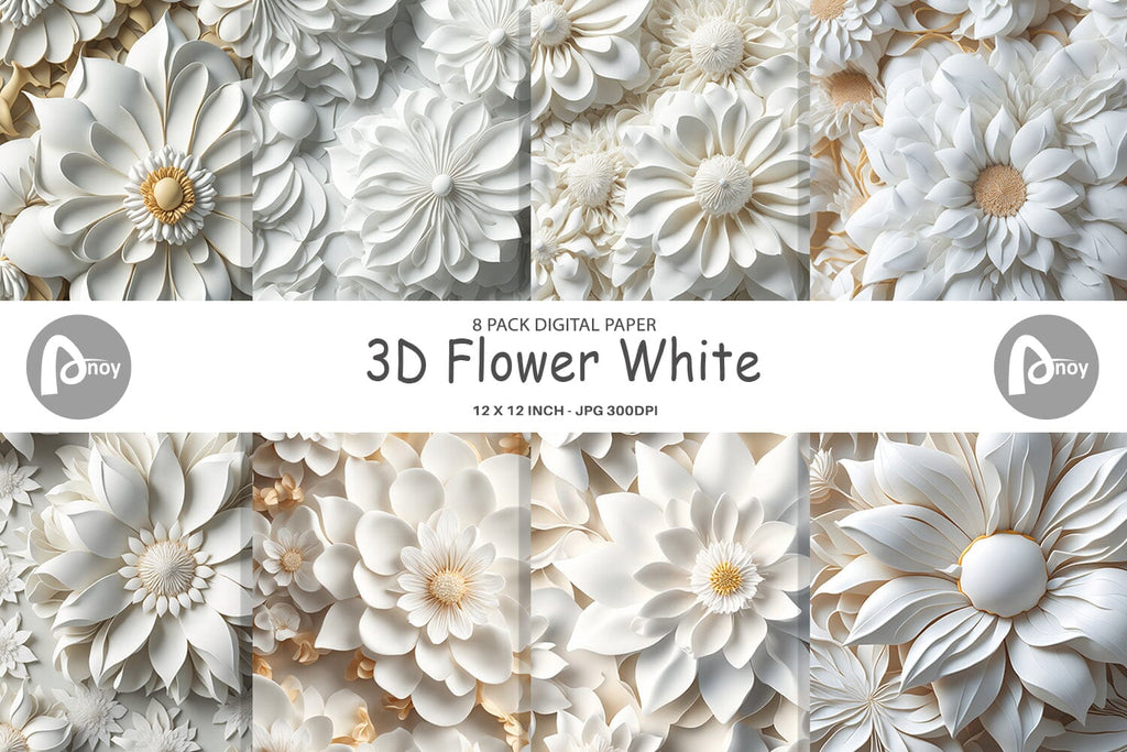 Digital Paper 3D Flower White - So Fontsy