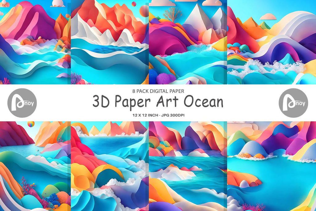 Digital Paper 3D Paper Art Ocean - So Fontsy
