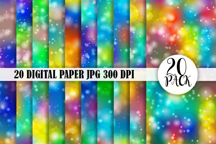 Digital Paper bokeh rainbow gradient color background - So Fontsy