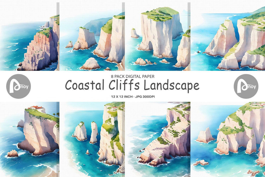 Digital Paper Coastal Cliffs Landscape - So Fontsy