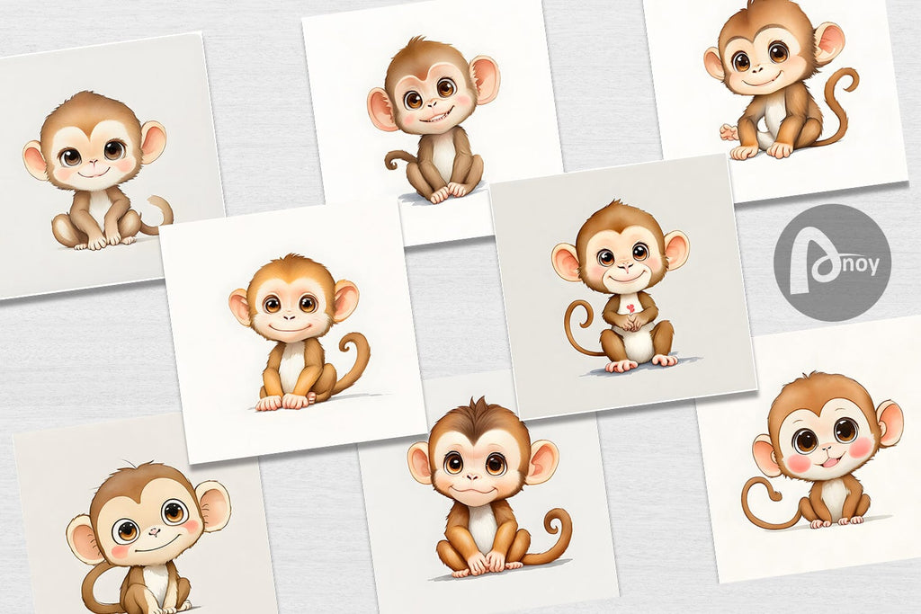 Digital Paper Cute Baby Monkey - So Fontsy