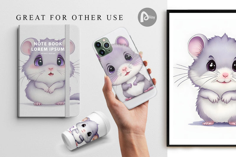 Digital Paper Cute Gray Lilac Gerbil - So Fontsy