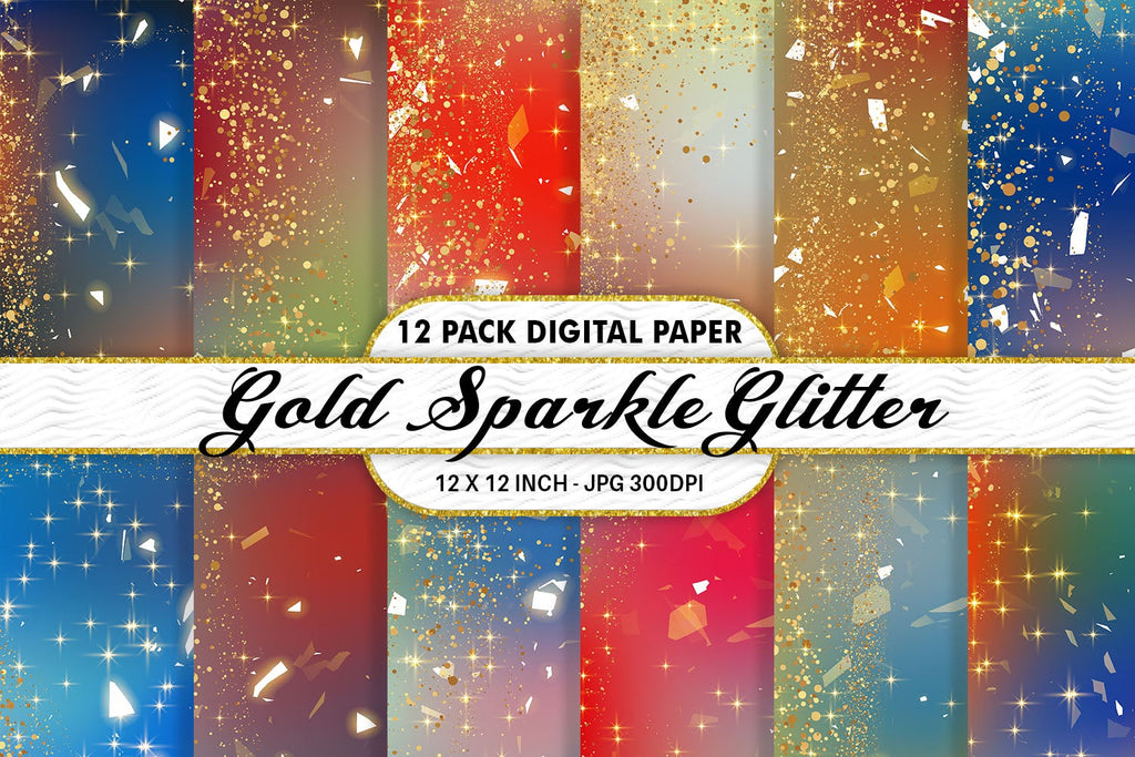 Digital Paper gold sparkle glitter and gradient colorful background ...