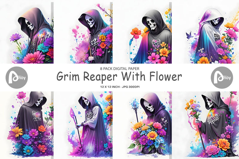 Digital Paper Grim Reaper With Flower - So Fontsy