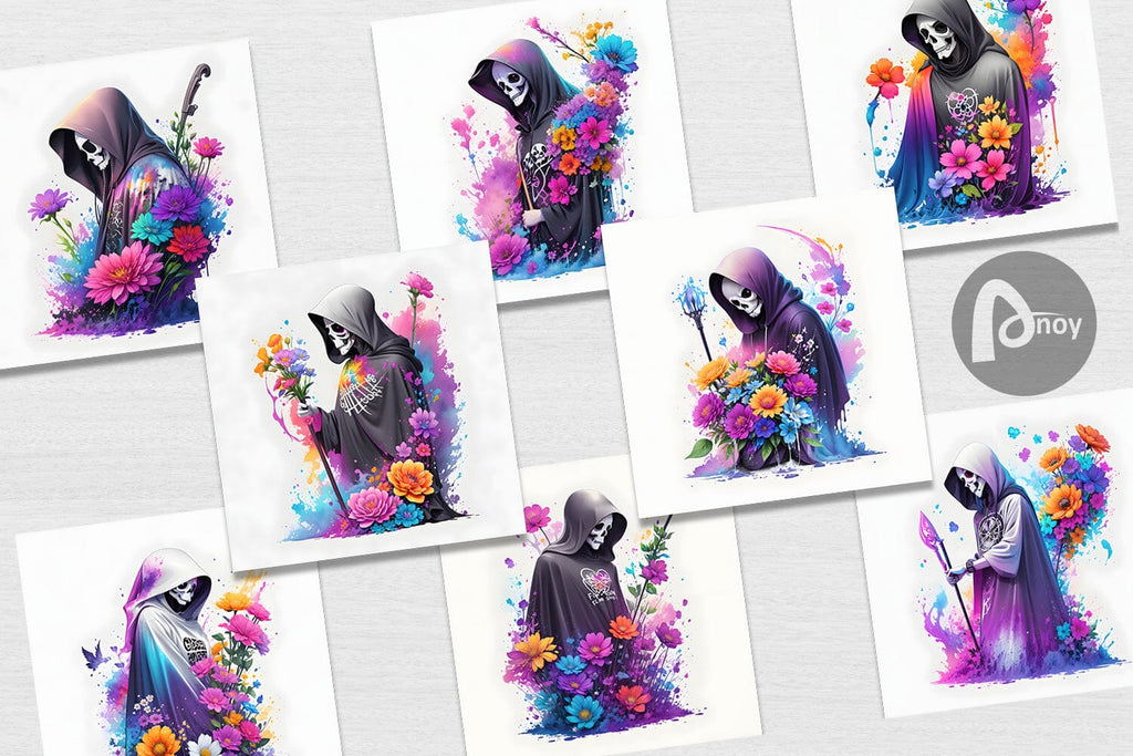 Digital Paper Grim Reaper With Flower - So Fontsy