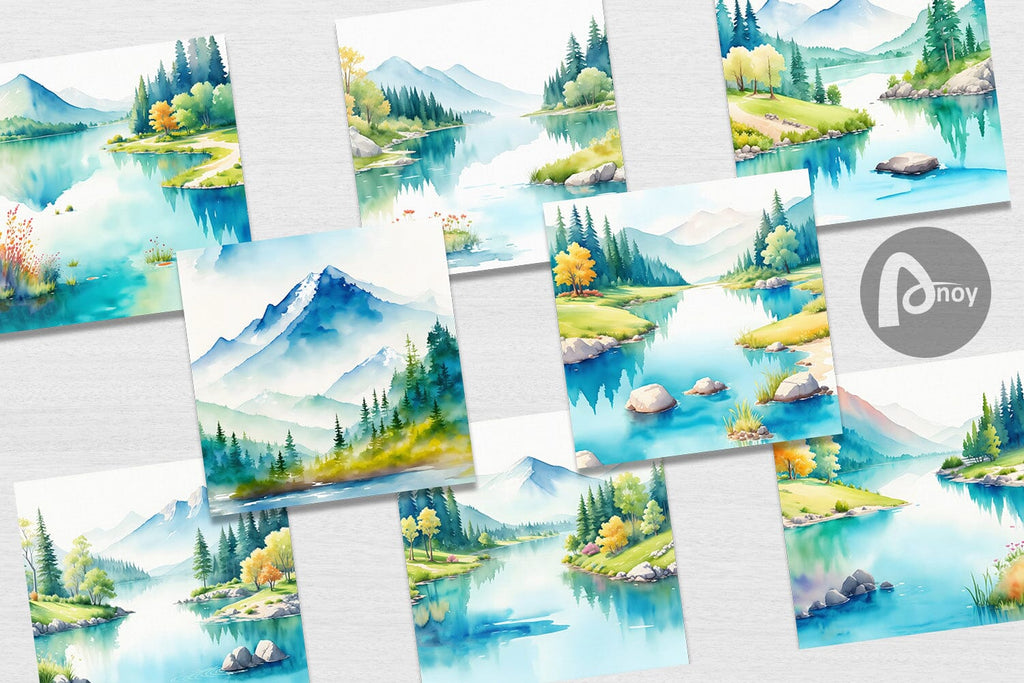 Digital Paper Lakes and Ponds Landscape - So Fontsy