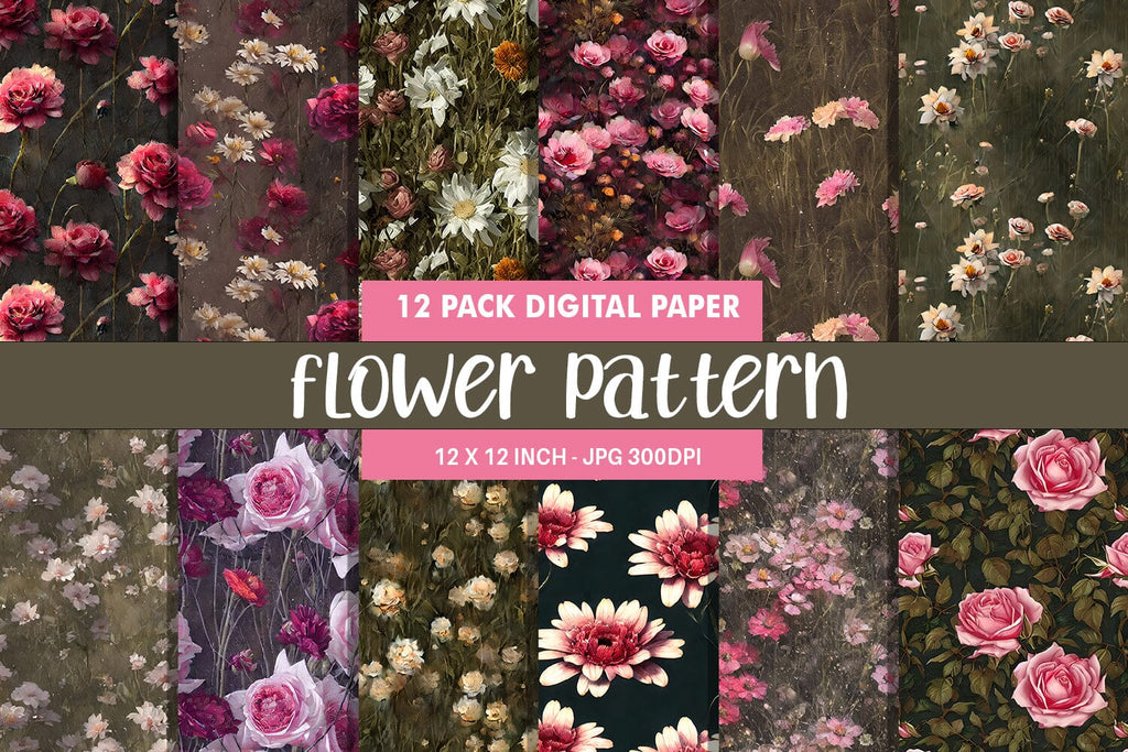 Digital paper seamless pattern flower illustration - So Fontsy