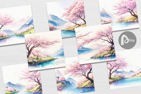 Digital Paper Spring Cherry Blossoms - So Fontsy