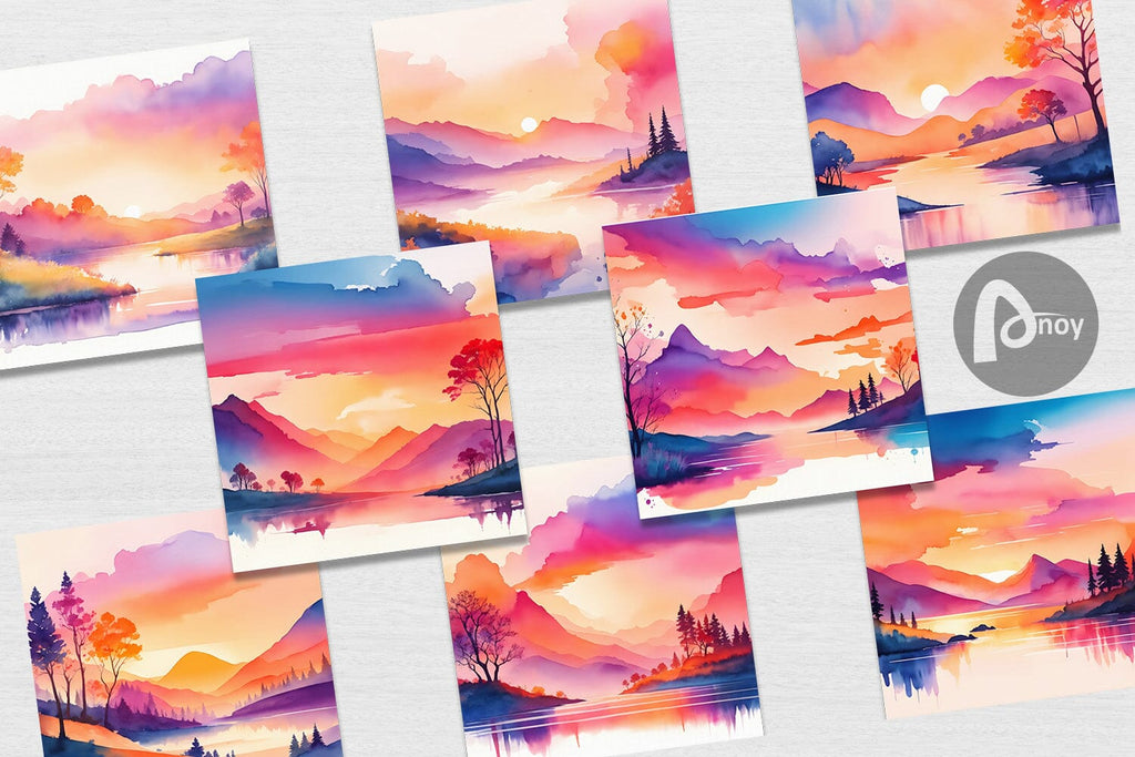Digital Paper Sunsets Landscape - So Fontsy