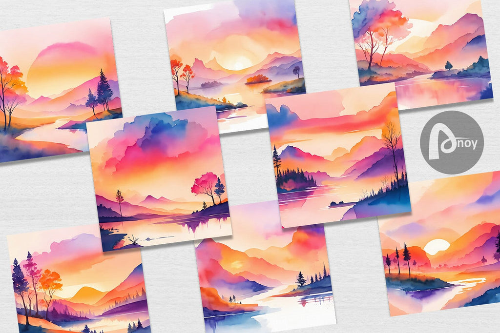 Digital Paper Sunsets Landscape - So Fontsy