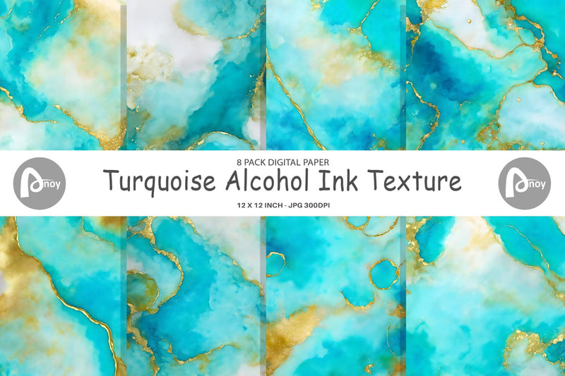 Digital Paper Turquoise Alcohol Ink - So Fontsy