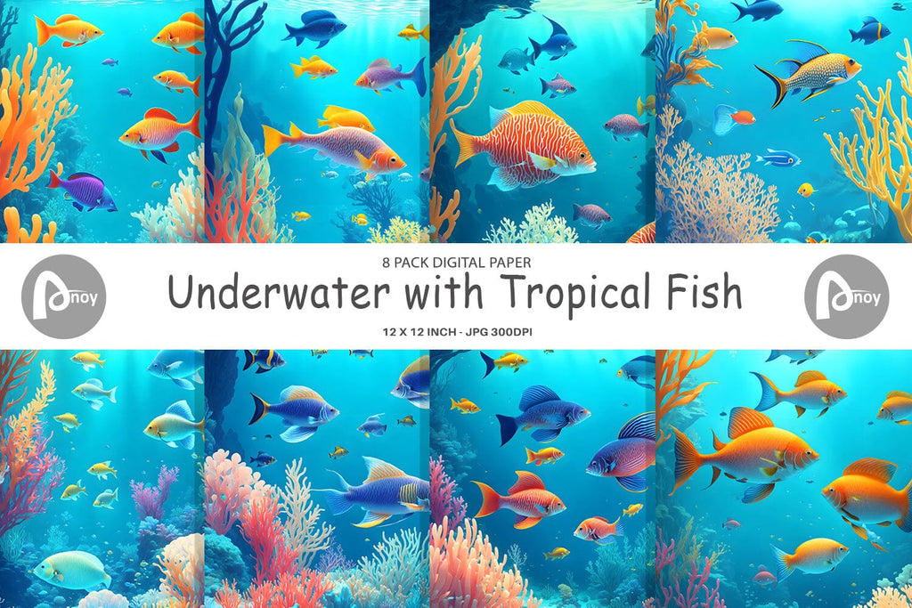 Digital Paper Underwater Tropical Fish - So Fontsy