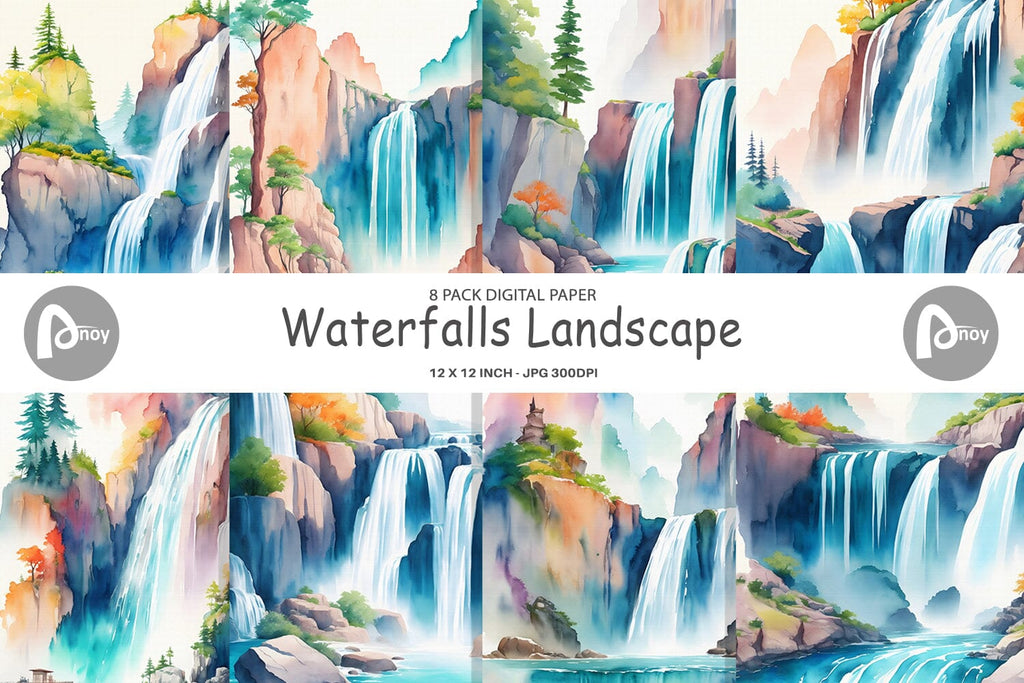 Digital Paper Waterfalls Landscape - So Fontsy