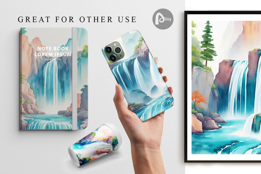 Digital Paper Waterfalls Landscape - So Fontsy