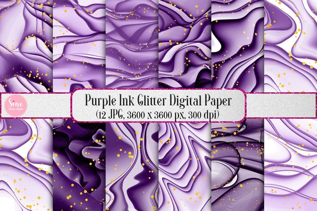 Digital Papers - Purple Ink Glitter Background Pack - So Fontsy