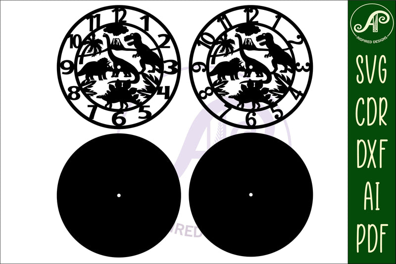 Dinosaur animal wall clock laser cut files, SVG file. vector - So Fontsy