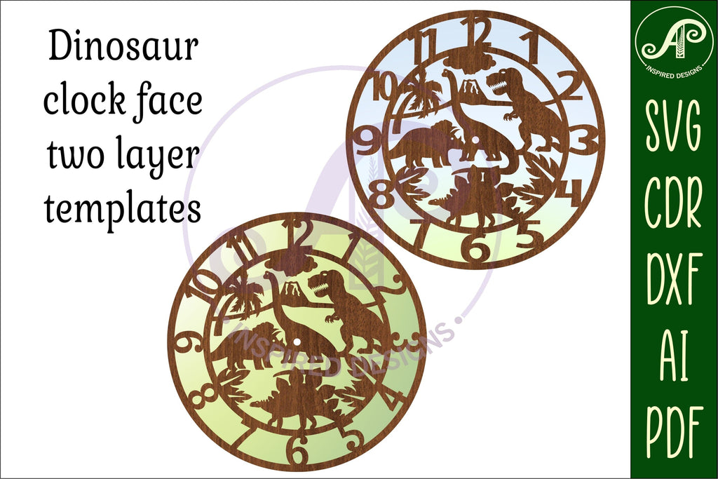 Dinosaur animal wall clock laser cut files, SVG file. vector - So Fontsy