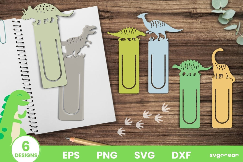 Dinosaur Bookmark SVG Bundle | Papercut | Cute Bookmark - So Fontsy