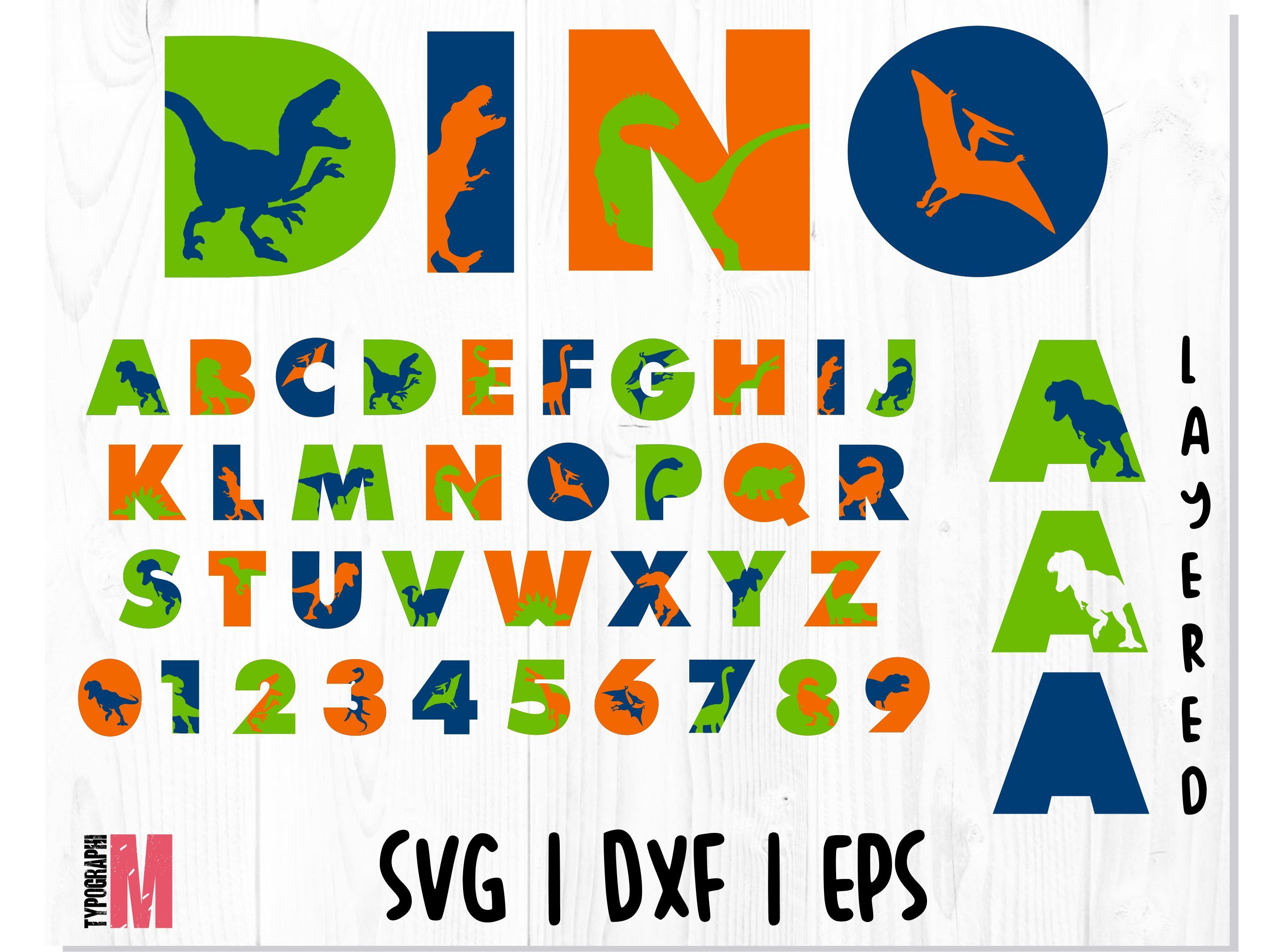 Dinosaur Letters and Numbers Layered SVG - So Fontsy
