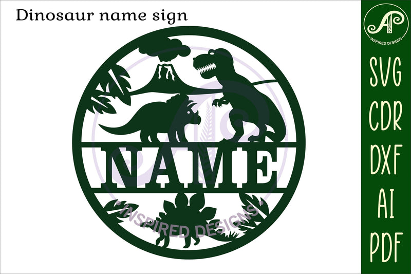 Dinosaur name sign svg laser cut template - So Fontsy