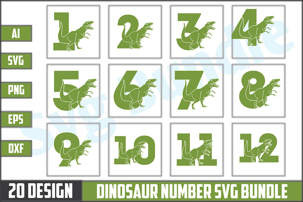Dinosaur Number Svg Bundle - So Fontsy