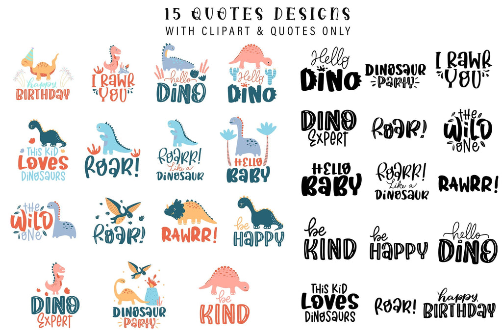 Dinosaur Quotes SVG Bundle, Dinosaur Clipart and Quotes Bundle - So Fontsy