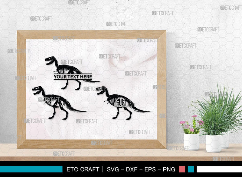 Dinosaur Skeleton Monogram, Dinosaur Silhouette, Dinosaur Skeleton SVG ...