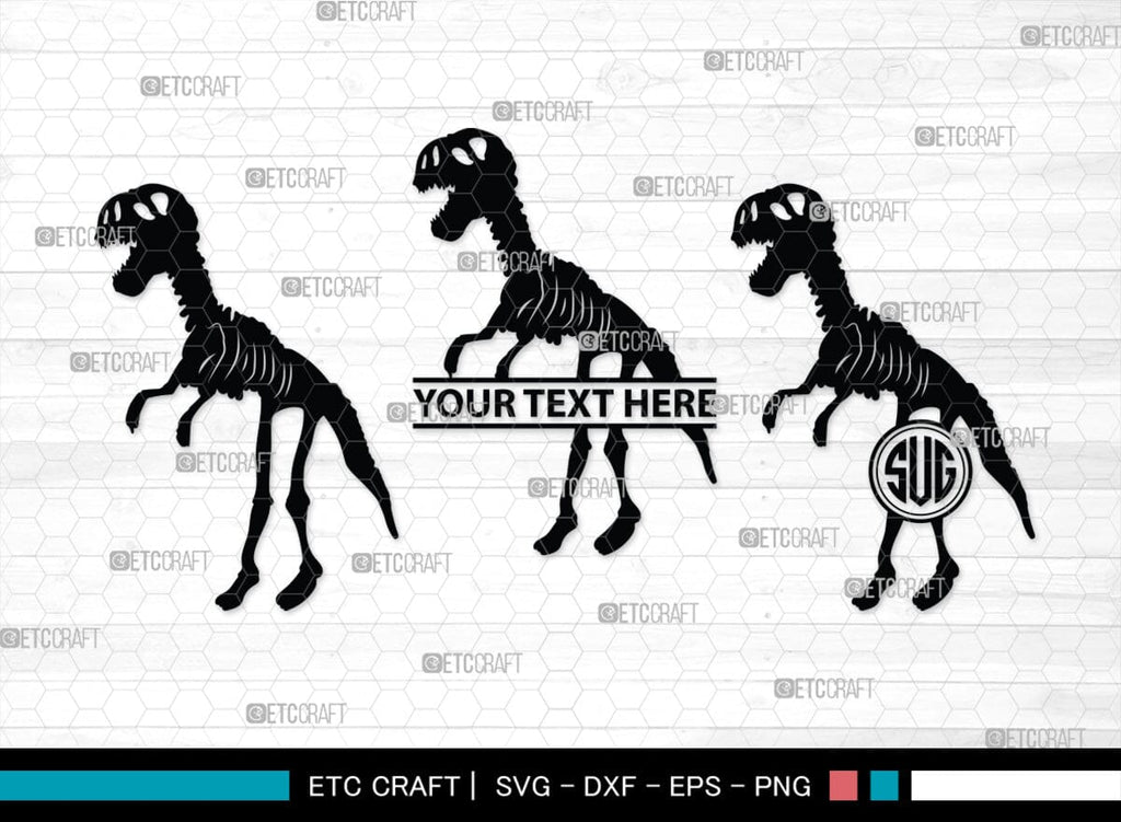 Dinosaur Skeleton Monogram, Dinosaur Silhouette, Dinosaur Skeleton SVG ...