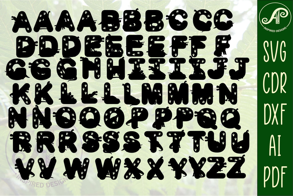 Dinosaur with footprints alphabet set. 72 layered letters. - So Fontsy