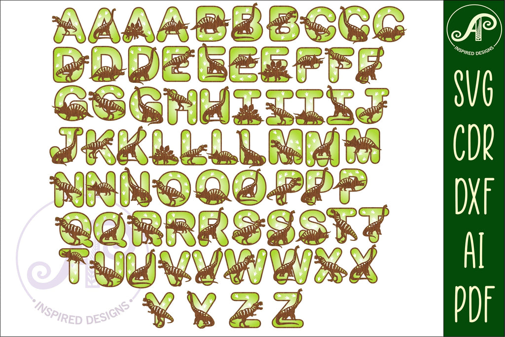 Dinosaur with footprints alphabet set. 72 layered letters. - So Fontsy