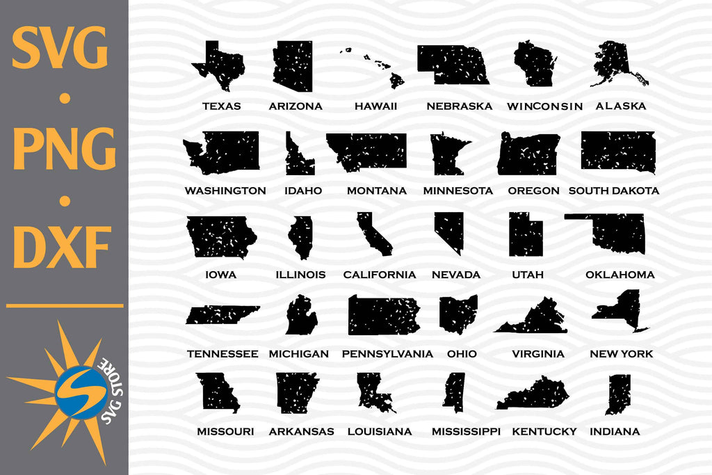 Distressed American State Map SVG, PNG, DXF Digital Files Include - So ...