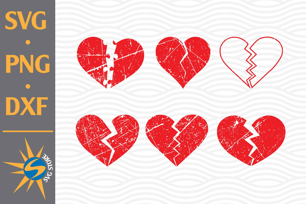 Distressed Broken Heart SVG, PNG, DXF Digital Files Include - So Fontsy
