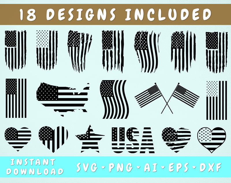 Distressed Flag SVG Bundle - 18 Designs, US Flag SVG, Flag Heart SVG ...
