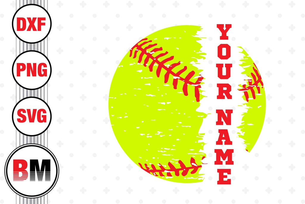 Distressed Softball Custom Name SVG, PNG, DXF Files - So Fontsy