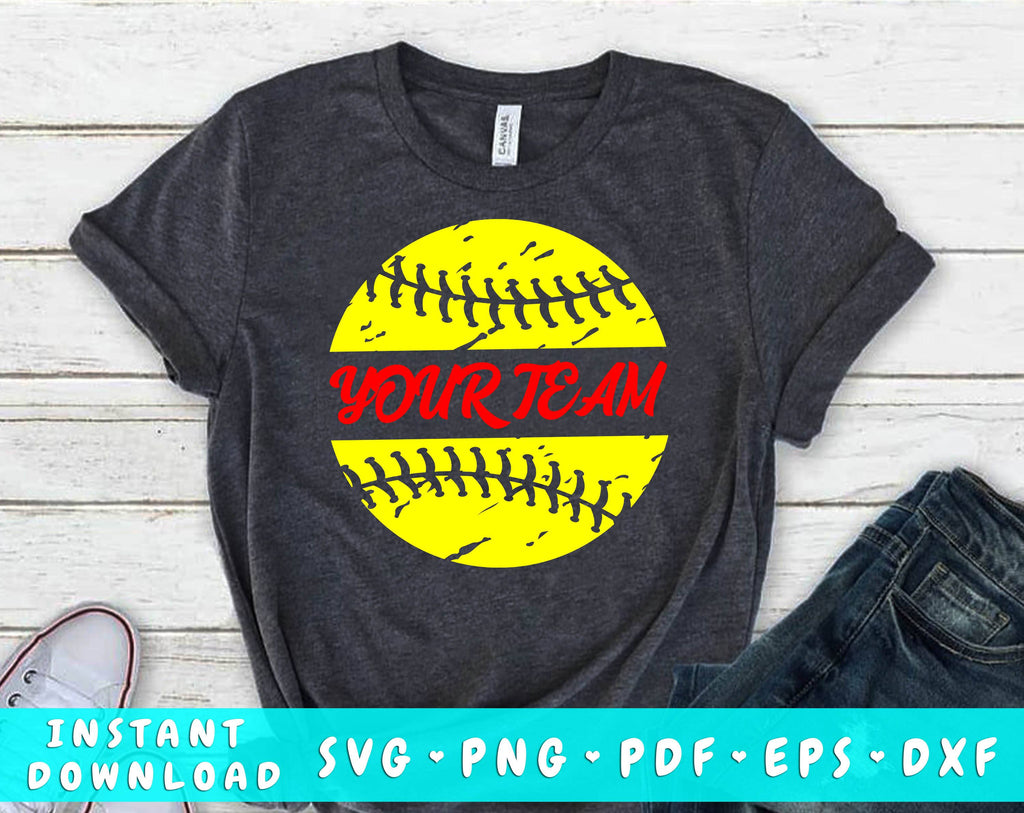Distressed Softball SVG, Softball Monogram SVG - So Fontsy