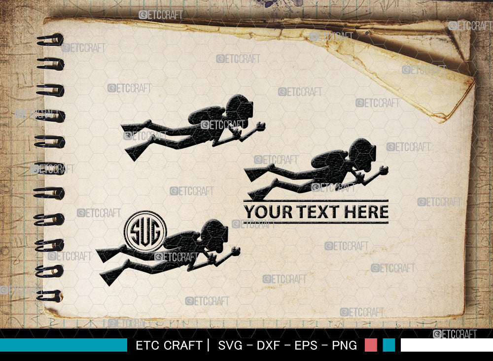 Divers Monogram, Divers Silhouette, Divers SVG, Scuba Diving Svg, Scuba ...